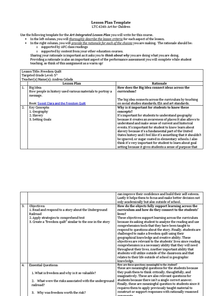 Art Lesson Plan Template | PDF | Reading Comprehension | Lesson Plan