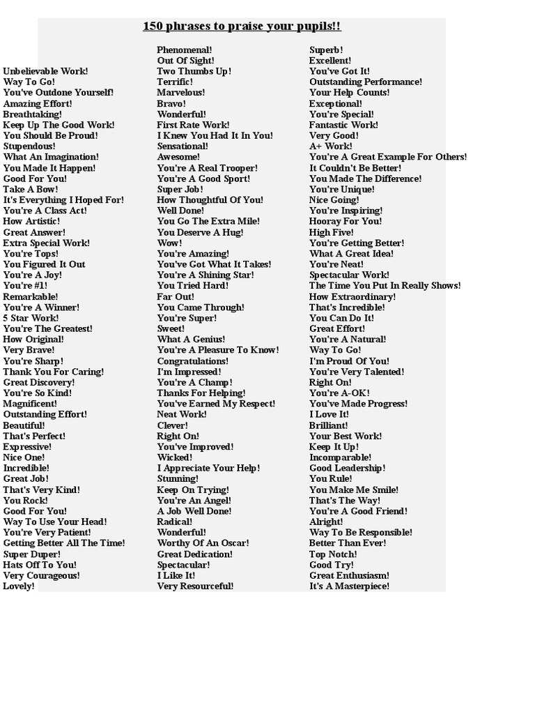 150 Ways to Praise Your Students | PDF