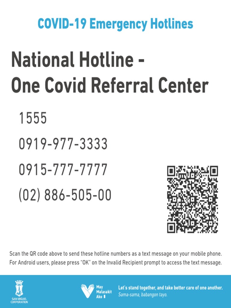 COVID-19 Emergency Hotlines List | PDF | Text Messaging | Qr Code