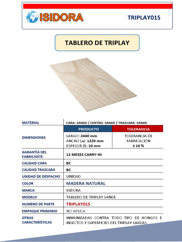 Medidas Y Grosor De Triplay Sande Pdf