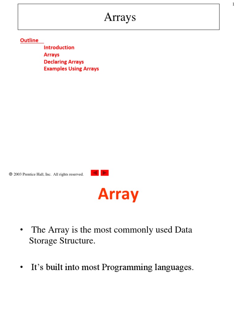 Arrays Outline Arrays Declaring Arrays Examples Using Arrays Pdf