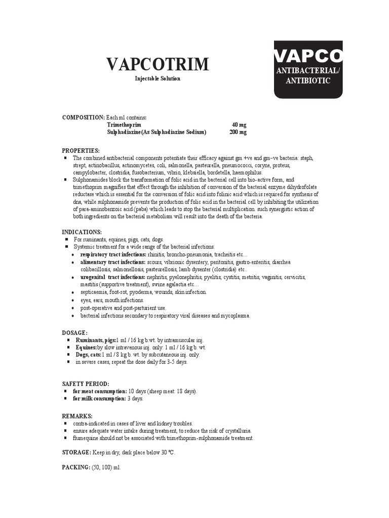 Vapcotrim: Injectable Solution | PDF | Bacteria | Medical Specialties
