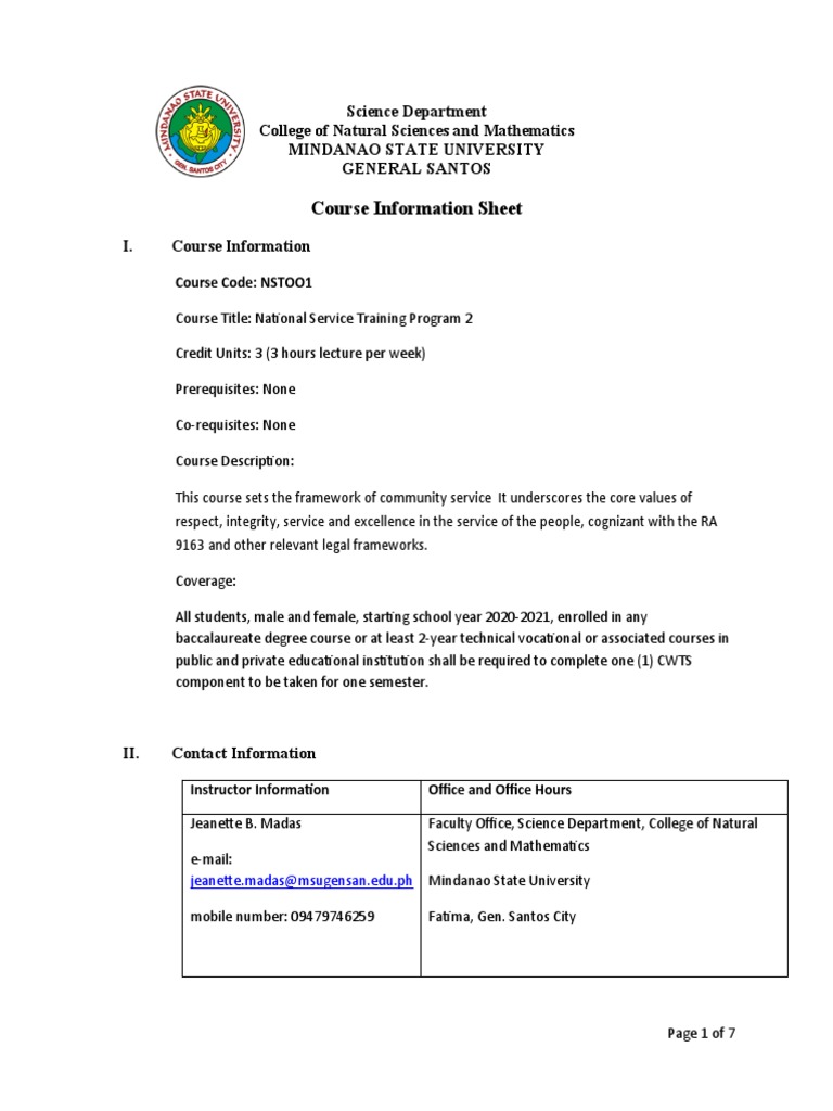 Course Info Sheet - NST001 | PDF | Test (Assessment) | Emergency Management