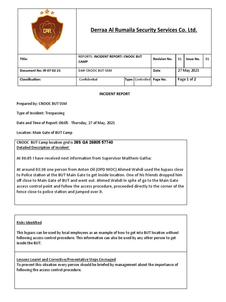Dar Incident Report CNOOC BUT SSM 27 May 2021 | PDF | Securities ...