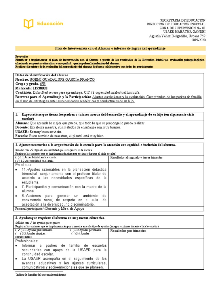 Pia Noemi Gpe. Garcia Franco 6°b. 19-20 | PDF | Salón de clases | Maestros