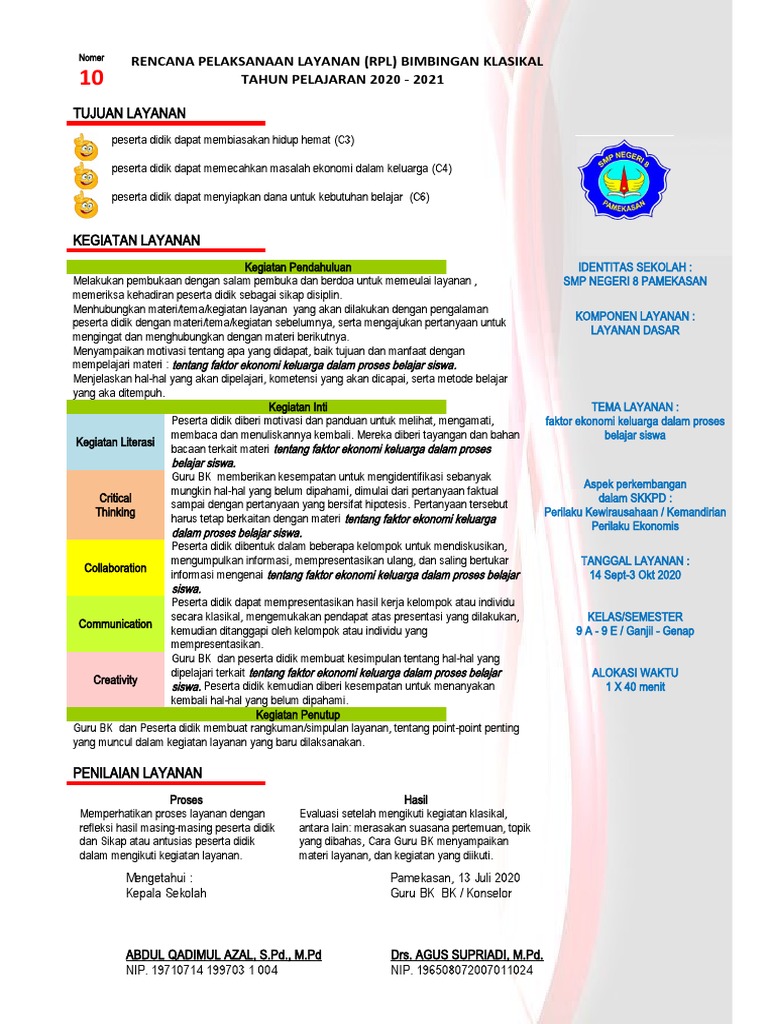 RPL - Evaluasi - Laporan - Bimbingan Klasikal | PDF