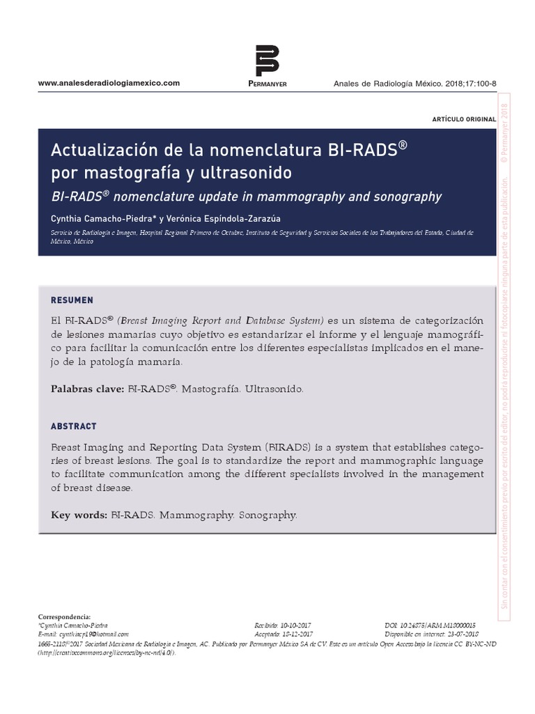 Actualizacion de La Nomenclatura BI-RADS-1 | PDF | Medicina CLINICA | Especialidades Medicas