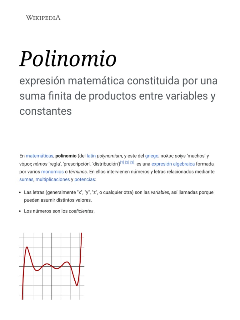 Polinomio - Wikipedia, La Enciclopedia Libre | PDF | Polinomio ...