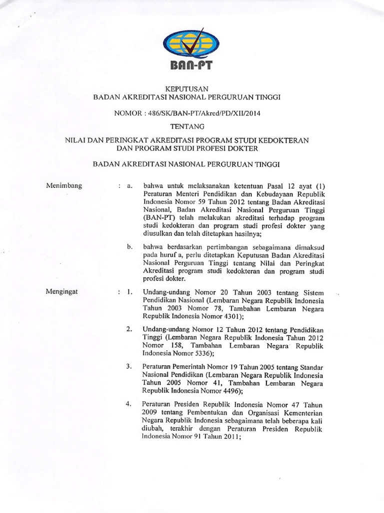 486-SK-BAN-PT-Akred-PD-XII-2014 Sertifikat Akreditasi Program Studi S1 Kedokteran Dan Profesi ...