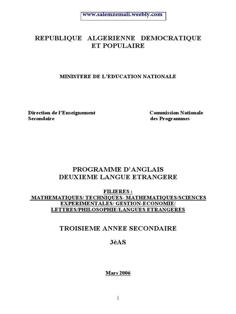 Programme 3as Anglais | PDF | Pédagogie | Apprentissage
