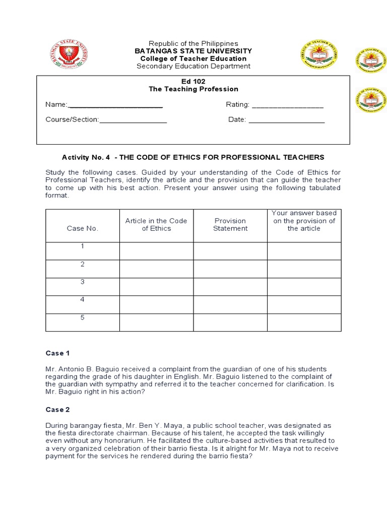 Code of Ethics for Teachers Cases Analysis | PDF | Teachers