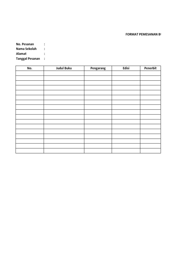 Format Pemesanan Buku Perpustakaan | PDF