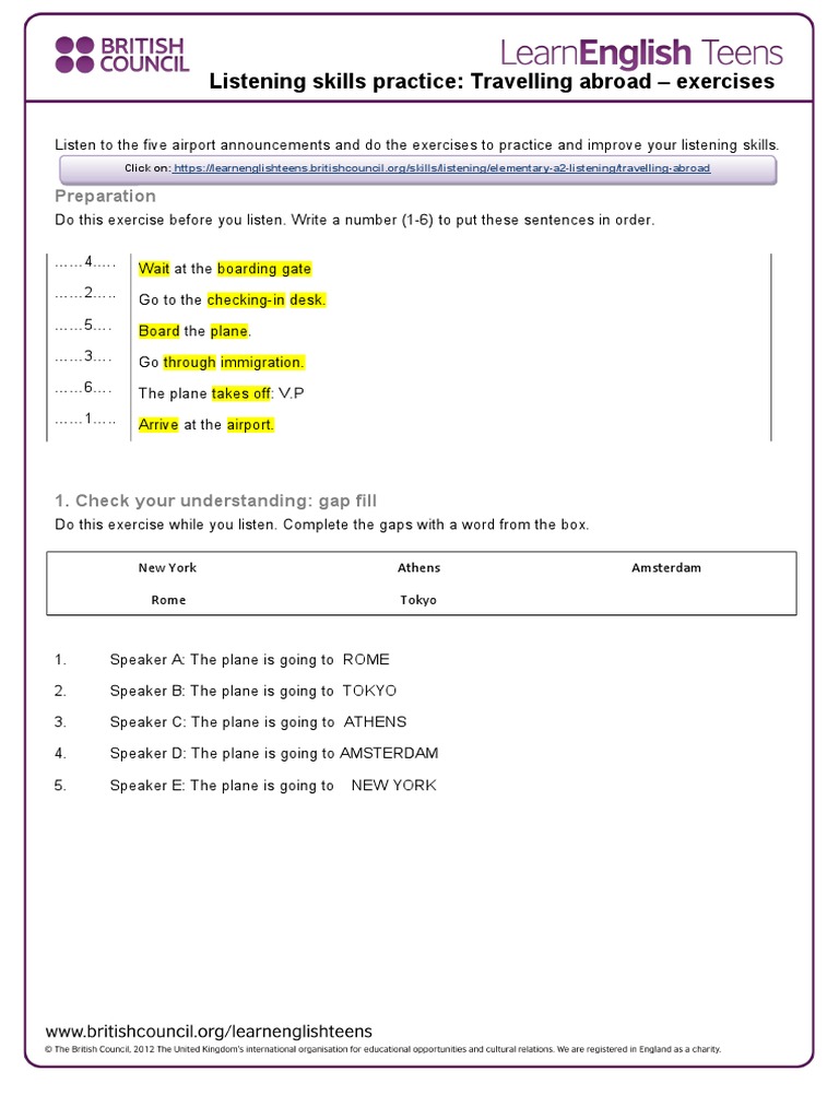 Listening Skills Practice: Travelling Abroad - Exercises: Preparation | PDF