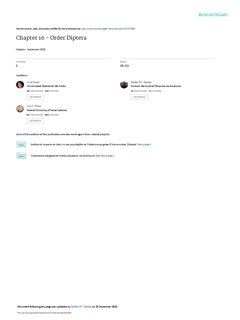 Chapter 16 - Order Diptera: September 2018 | PDF | Fly | Mosquito