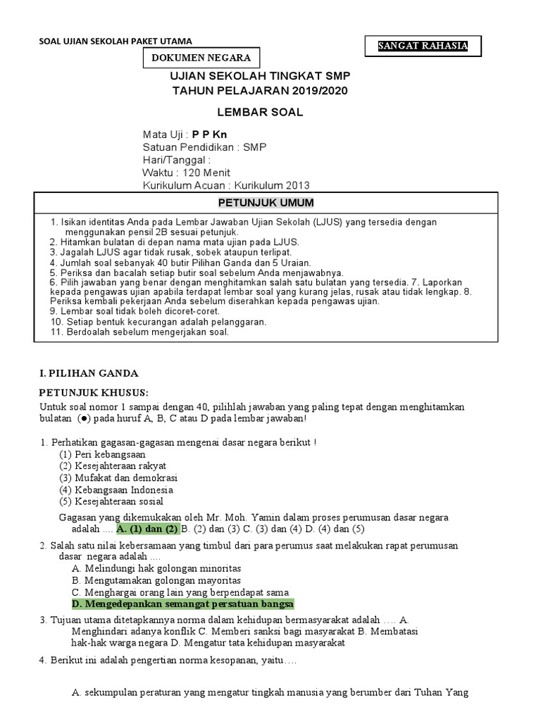 SOAL PPKN USBN K-2013 | PDF