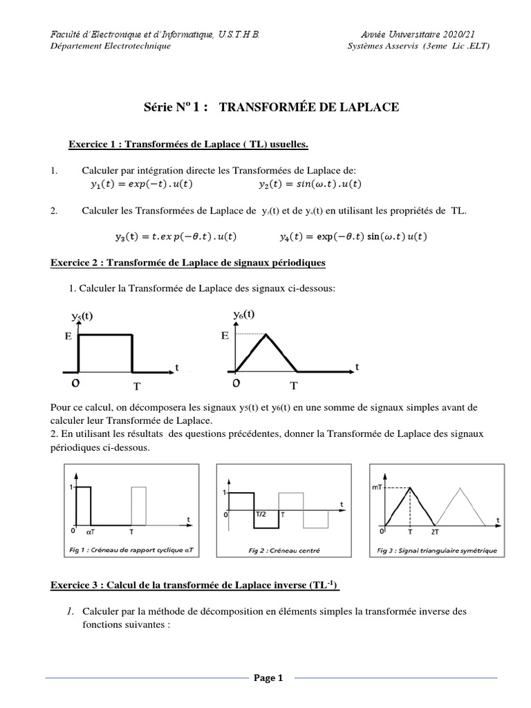 Exercices sur la Transformée de Laplace | PDF | Transformation de ...
