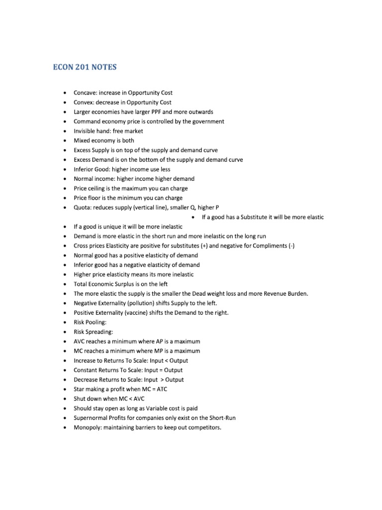 Econ 201 Cheat Sheet | PDF