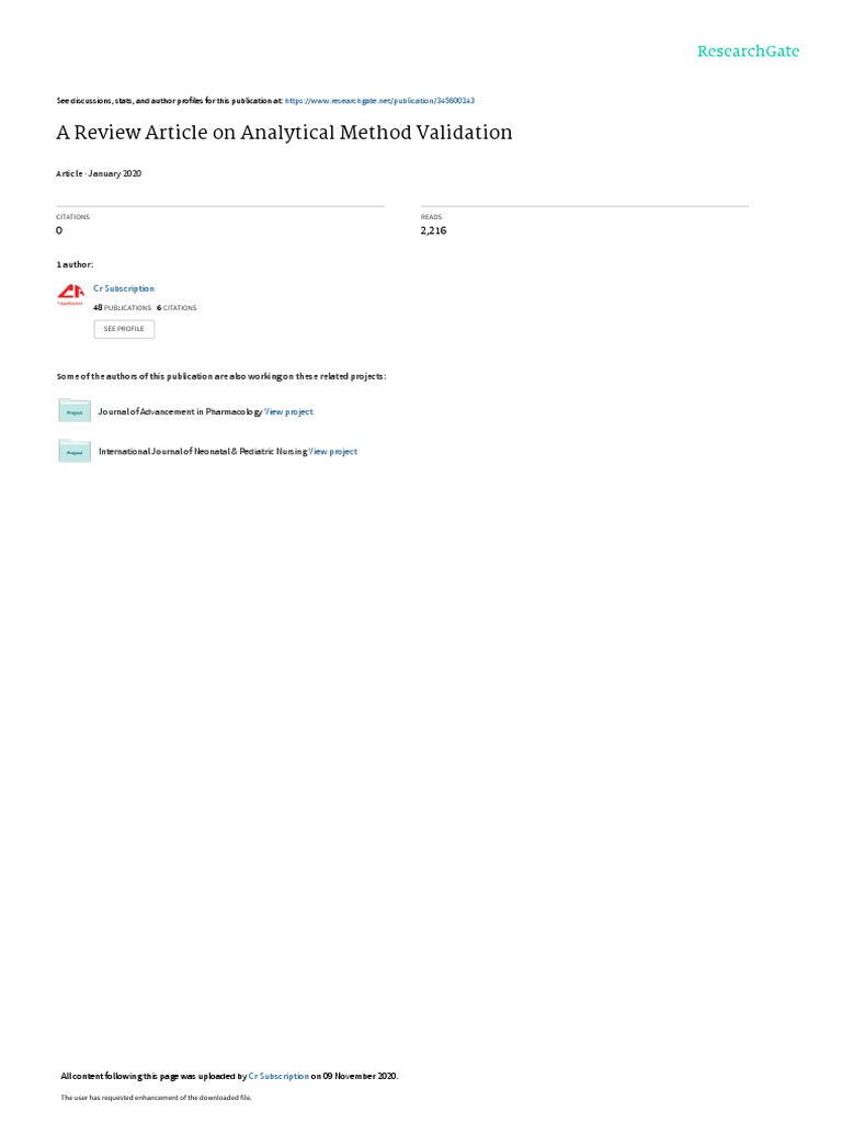Are View Article On Analytical Method Validation | PDF | Accuracy And ...