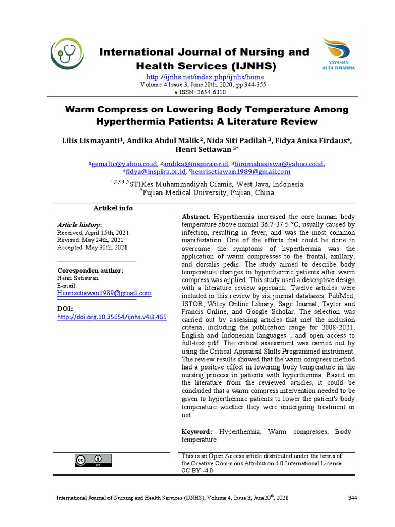 The Effectiveness of Warm Compresses in Lowering Body Temperature in ...
