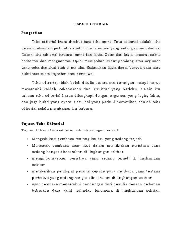 Teks Editorial: Isu Terkini dan Opini | PDF | Pengelolaan Keuangan ...