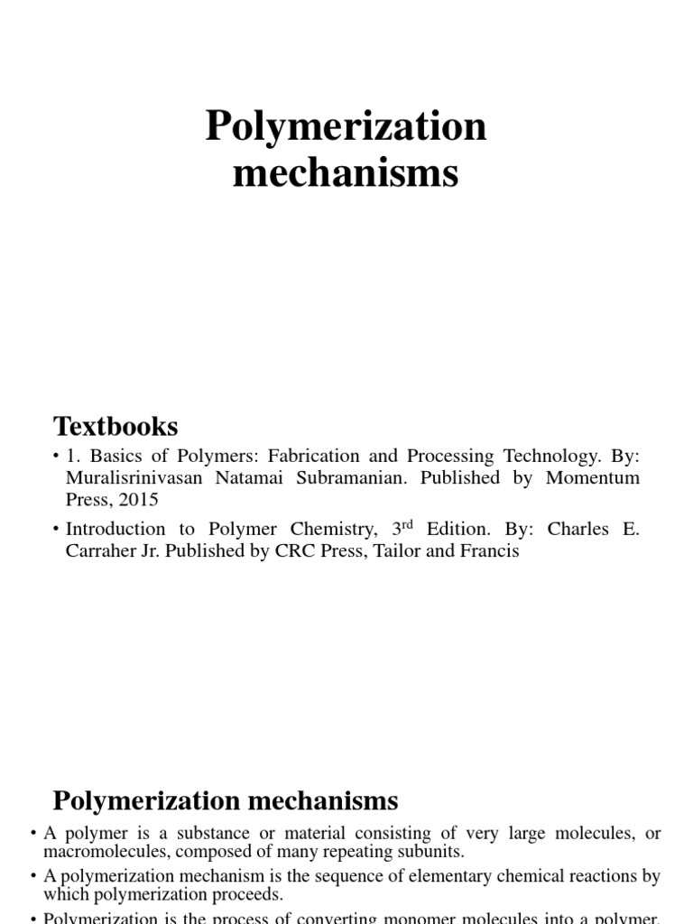 1 CHE315 (Polymerization Mechanisms Note) | PDF | Polymerization | Polymers