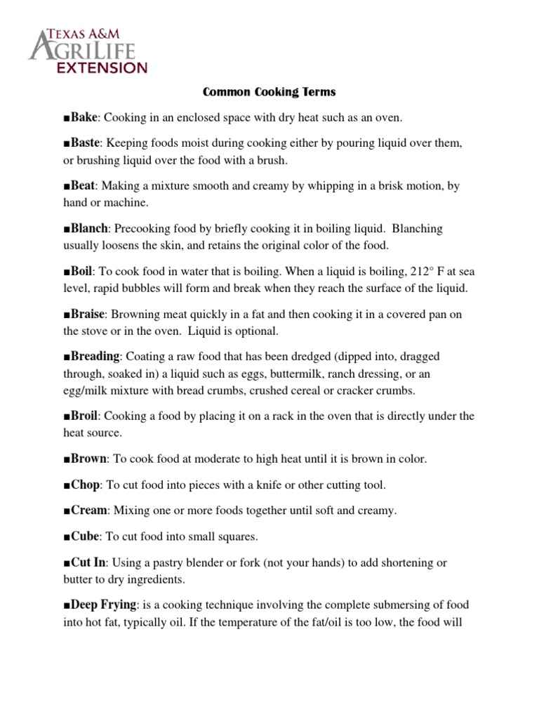 Common Cooking Terms | PDF | Cooking | Foods