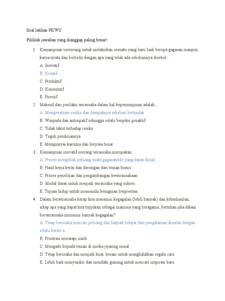 Soal Latihan PKWU XII Udh Dijawab | PDF