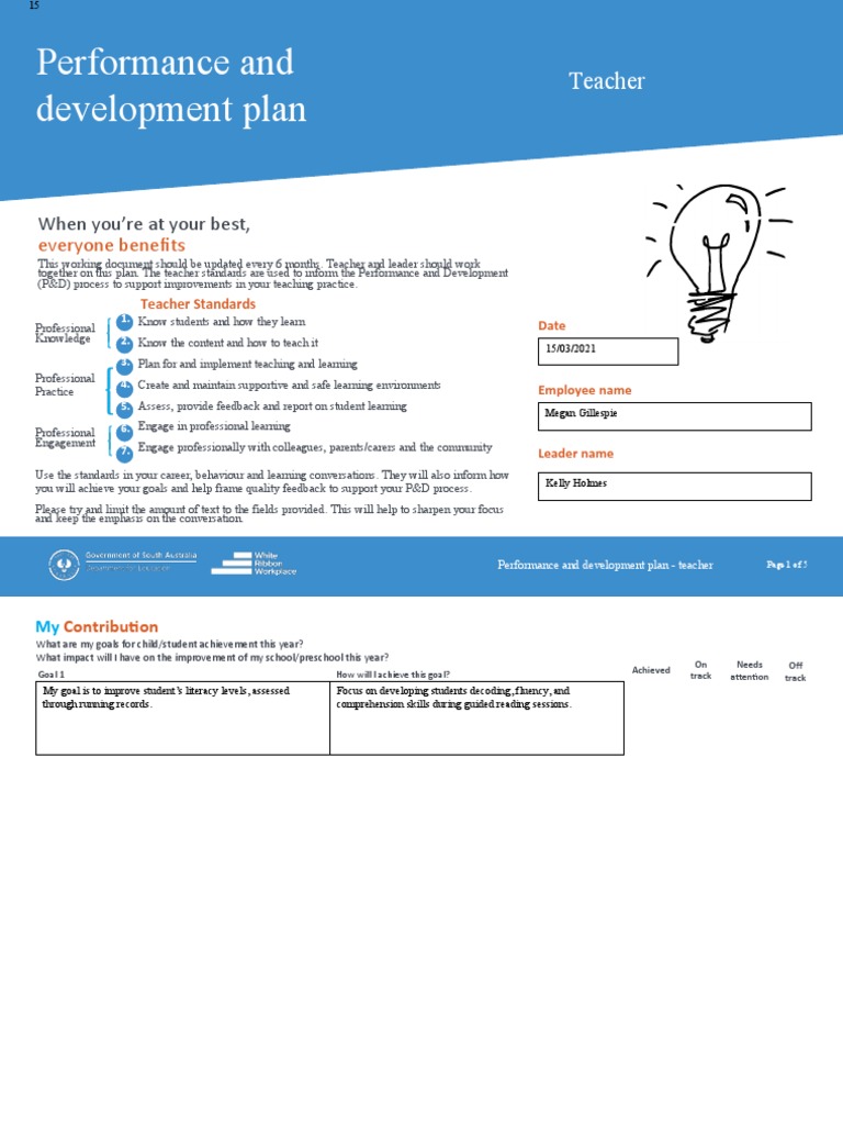 Performance and Development Plan: Teacher | PDF | Teachers | Goal