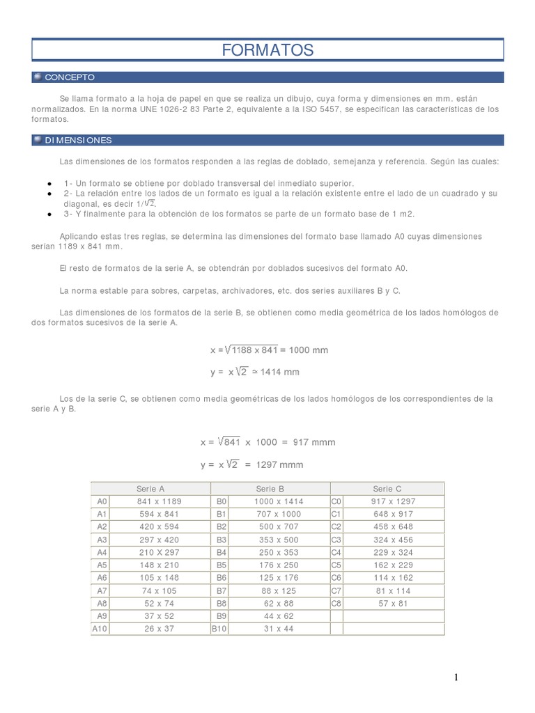 Dimensiones y Normas de Formatos A, B y C | PDF | Tecnicas artisticas