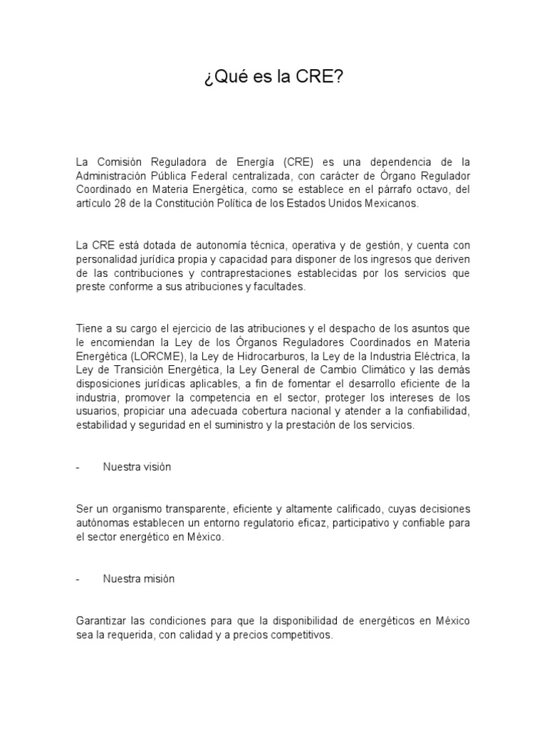Definición de la CRE en México | PDF | Comisión Europea | México