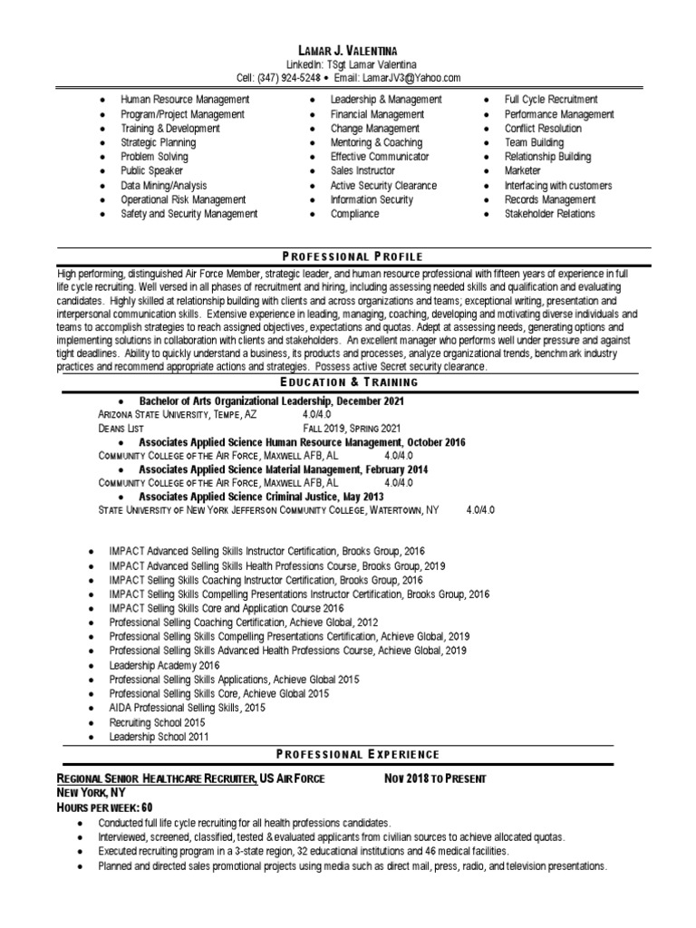 Lamar Valentina Asu Working Resume | PDF | Recruitment | Human Resource ...