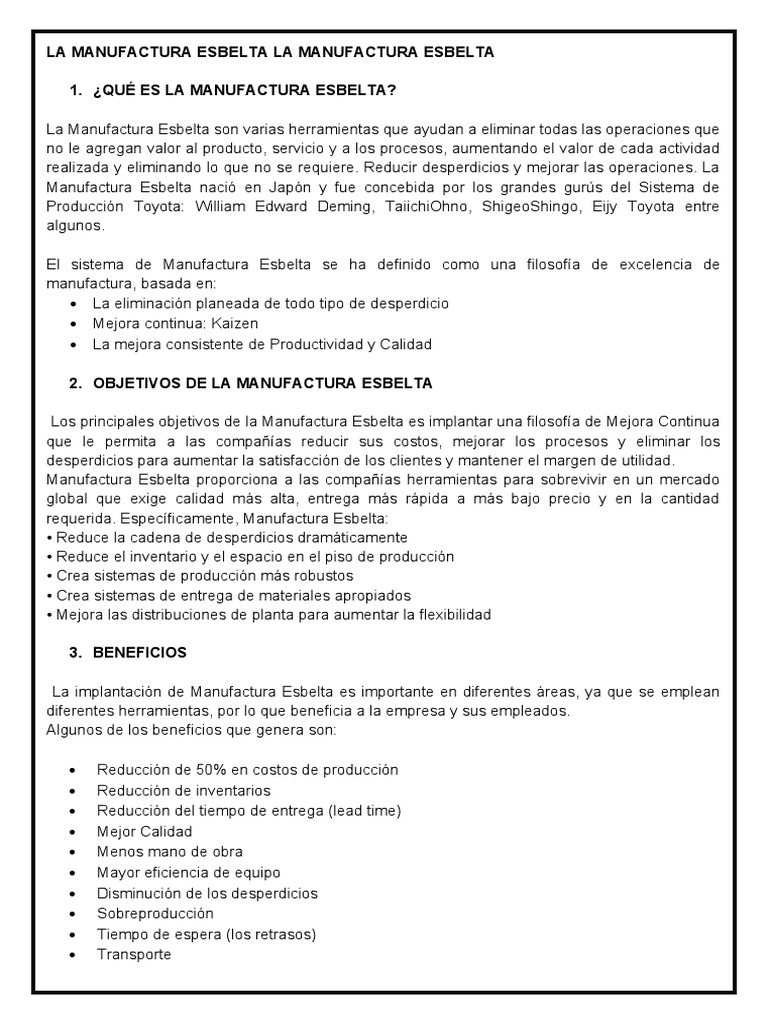 La Manufactura Esbelta La Manufactura Esbelta | PDF | Lean Manufacturing | Calidad (comercial)