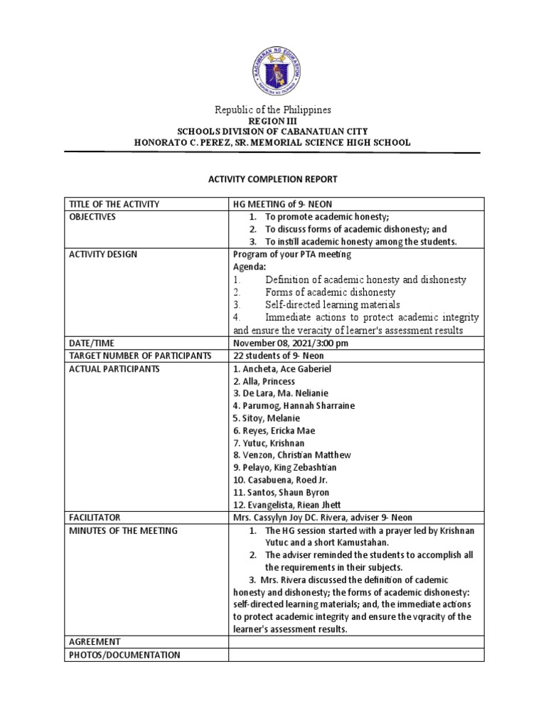 Region Iii Schools Division of Cabanatuan City Honorato C. Perez, Sr ...