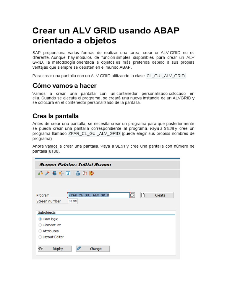 Crear Un ALV GRID Usando ABAP Orientado A Objetos | PDF | Ciencias de la Computación ...