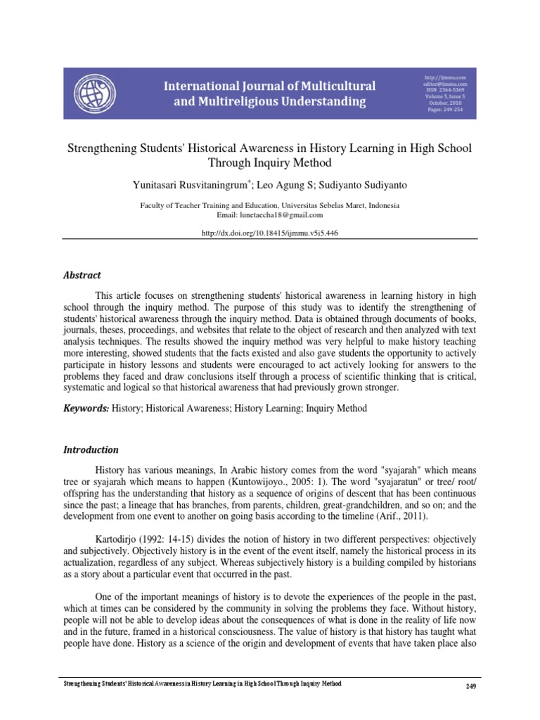 Strengthening Students' Historical Awareness in History Learning in ...
