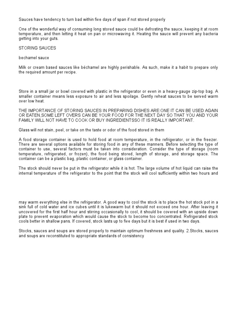 Storing Sauces | PDF | Cooking, Food & Wine | Home & Garden