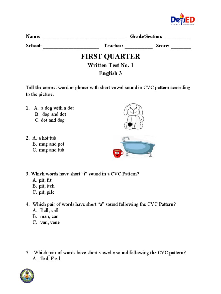 Grade 3 ENGLISH 3 Q1 WRITTEN TEST NO. 1 | PDF | Sports & Recreation ...