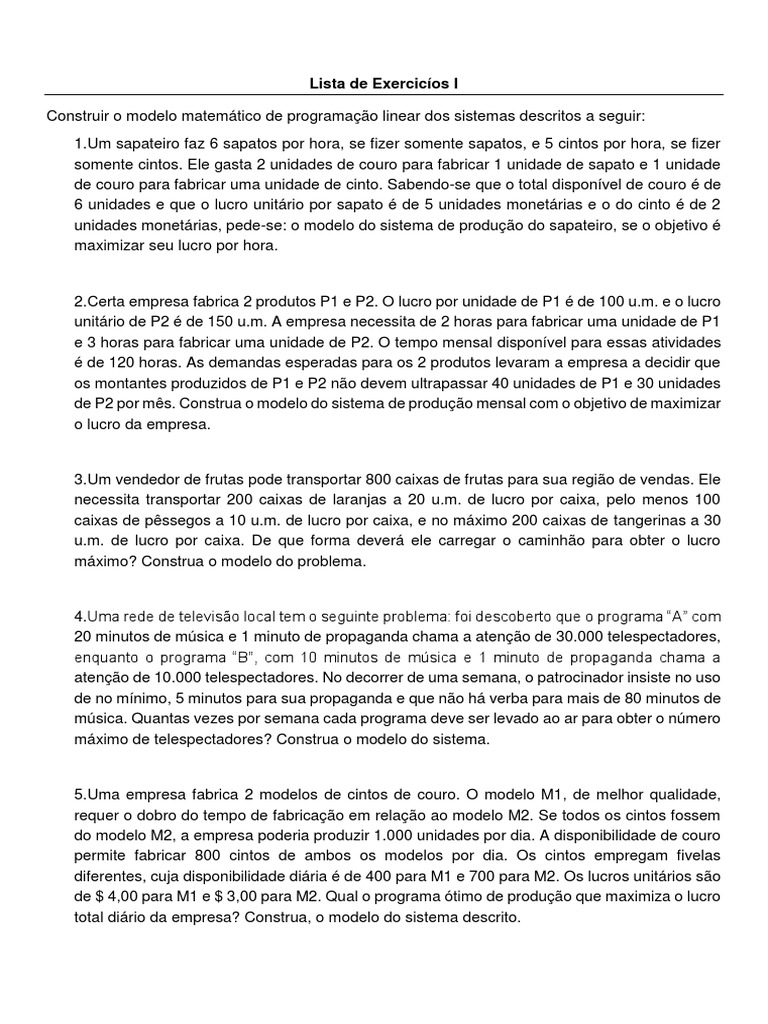 Lista de Exercicos I | PDF