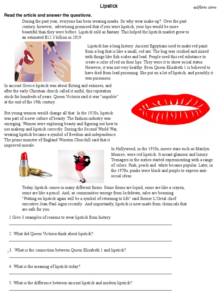 Lipstick Reading Comprehension 2021 | PDF | Cosmetics