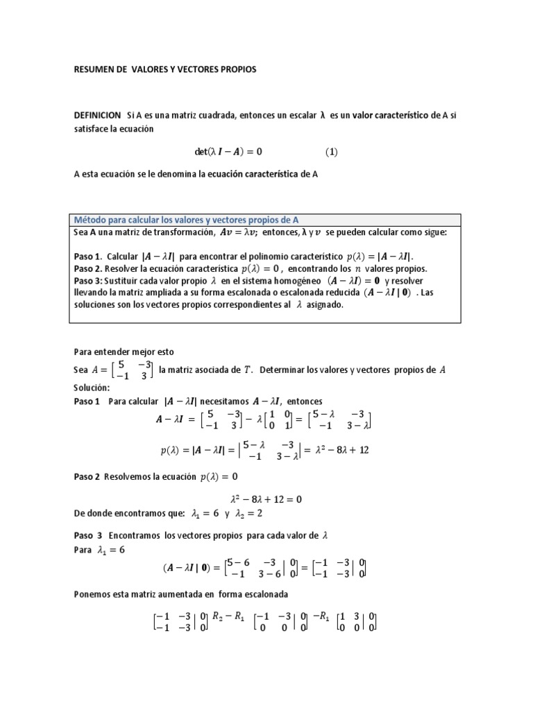 Valores y Vectores Propios: Guía Completa | PDF | Ecuaciones | Matemáticas