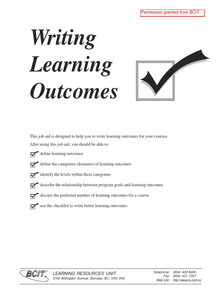 Writing Learning Outcomes: Permission Granted From BCIT | PDF ...