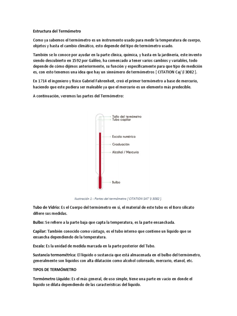 Partes del Termómetro de Mercurio | PDF | Termómetro | Temperatura