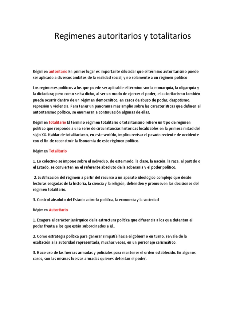 Diferencias entre autoritarismo y totalitarismo | PDF