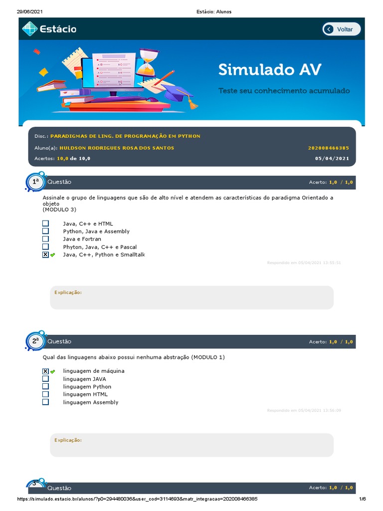Simulado Paradigmas De Ling De ProgramaÇÃo Em Python Pdf Linguagem De Programação 