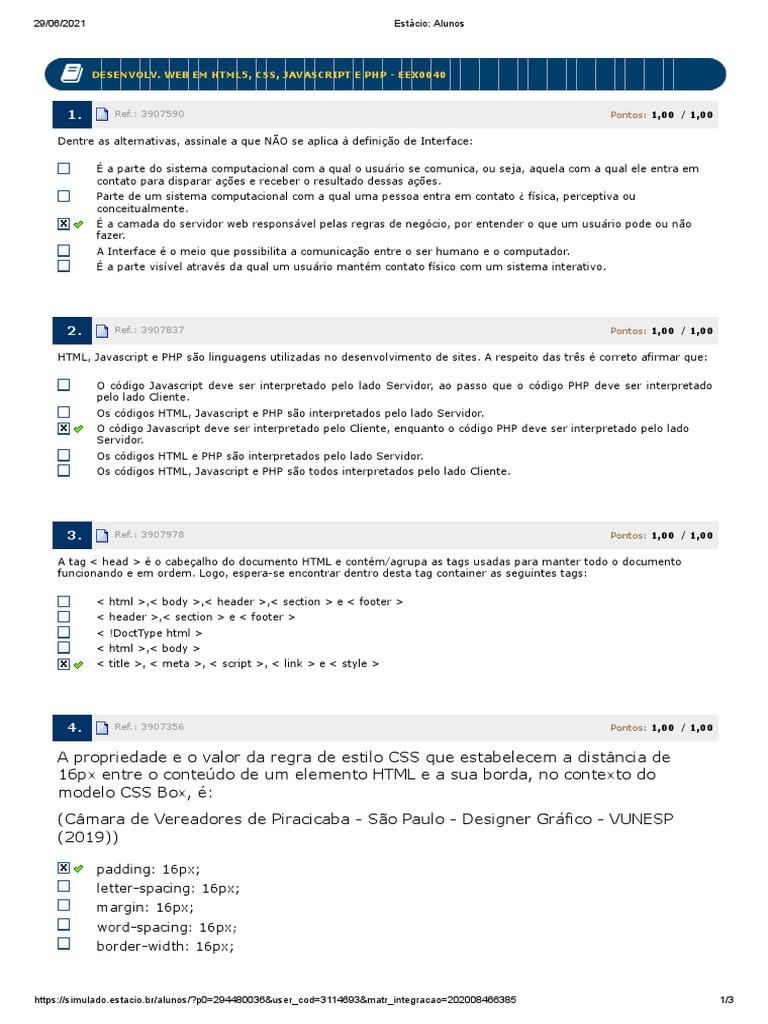 Prova - DESENVOLV. WEB EM HTML5, CSS, JAVAS... | PDF | Script Java ...