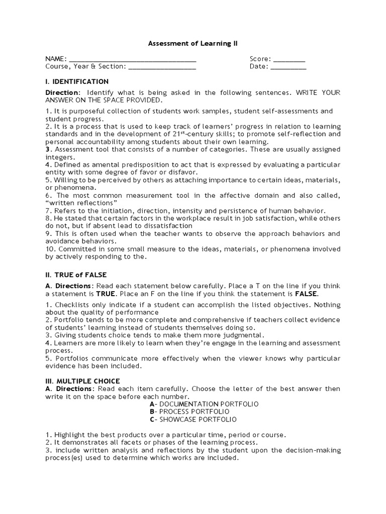 Assessment of Learning II | PDF | Educational Assessment | Learning