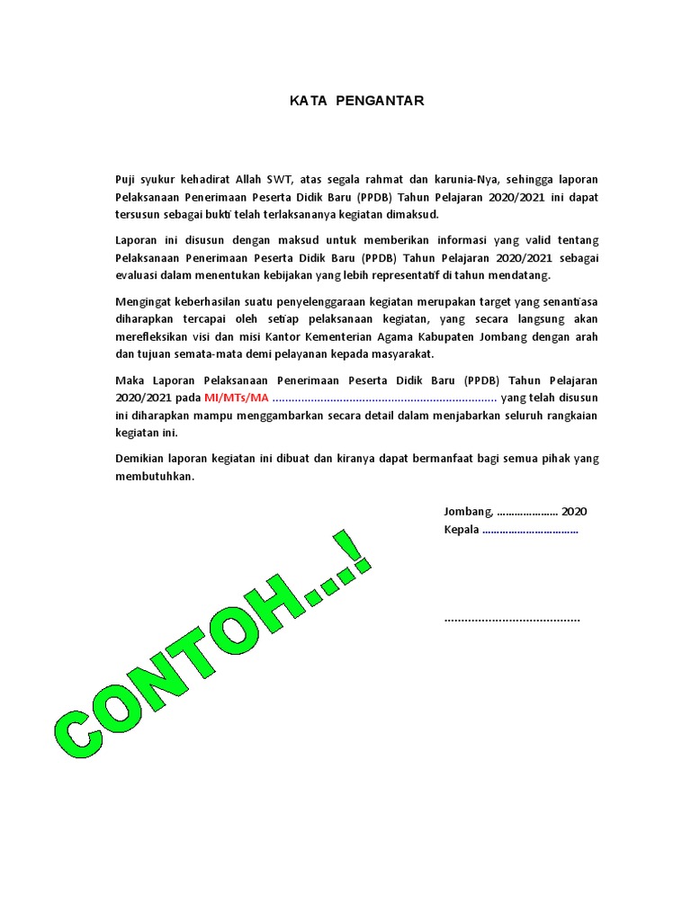 Kata Pengantar - Daftar Isi Laporan Kegiatan PPDB | PDF