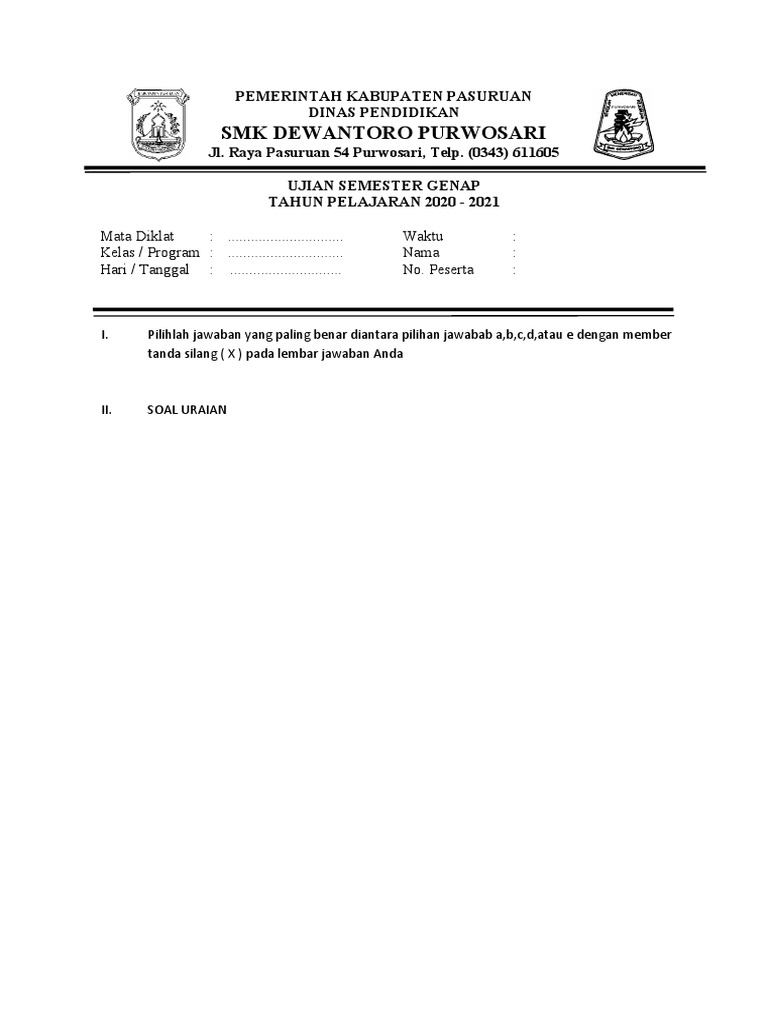 Kop Soal Ujian Semester Genap | PDF