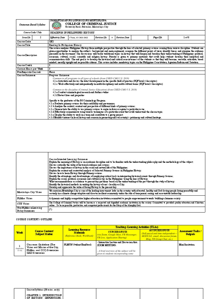 College of Criminal Justice: Outcomes-Based Syllabus | PDF ...
