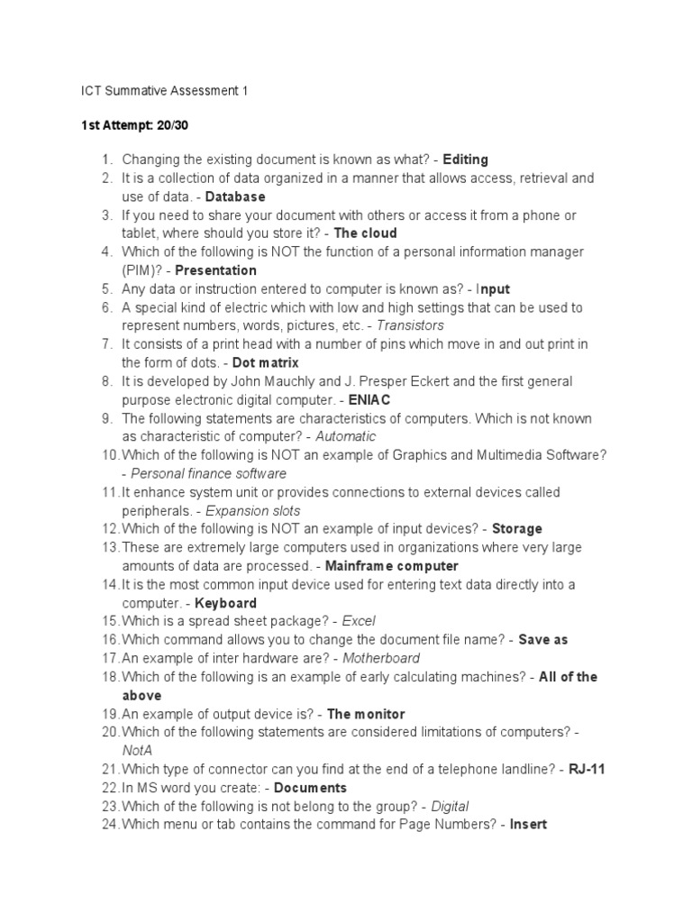 ICT Summative Assessment 1 | PDF | Input/Output | Information Technology
